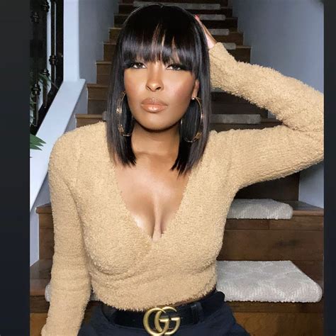 Short Bob Wig With Bangs Straight Brazilian Hair Wigs Aliciawig