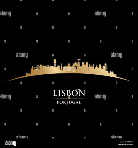 Lisbon Portugal City Skyline Silhouette Vector Illustration Stock