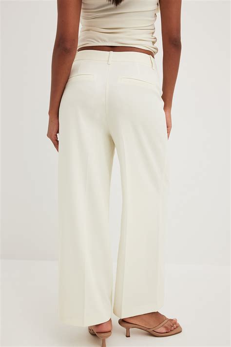 Cropped Mid Waist Straight Leg Suit Pants Offwhite Na Kd