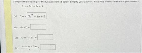 Solved Compute The Following For The Function Defined Below