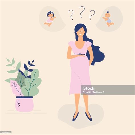 분홍색 드레스에 귀여운 임신한 여자입니다 플랫 펑키 인물 스타일입니다 아름 다운 나뭇잎 물방울 무늬 하트 장식 벡터