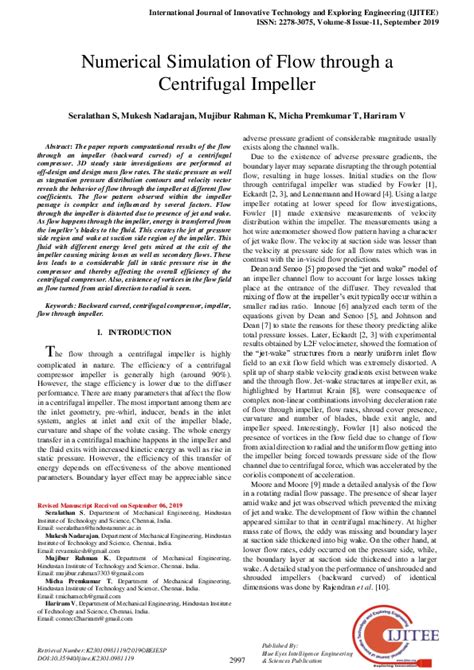 Pdf Numerical Simulation Of Flow Through A Centrifugal Impeller