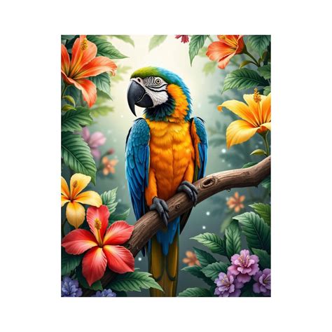 Paint By Numbers Kit For Adults Tropical Parrot Bright Flowers Paint