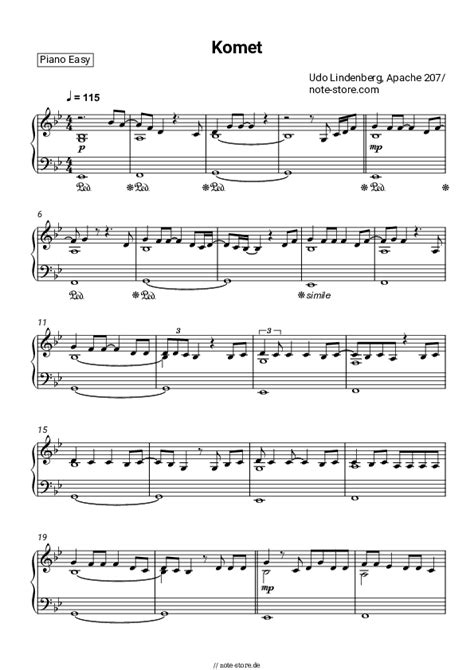 Komet Udo Lindenberg Apache 207 Noten Pdf Einfach Klavier Note
