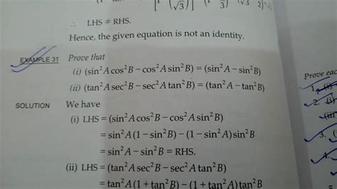 ∴ Lhs Rhs Hence The Given Equation Is Not An Identityexample 31 P