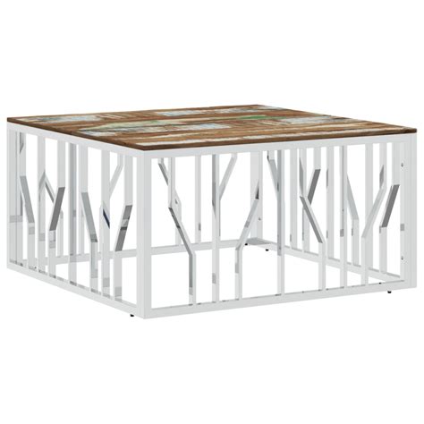 Mesa De Centro En Acero Inoxidable Y Madera Reciclada Color Plata
