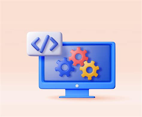 3d Code Icon And Gear Cogwheel In Computer Render Computer Software Language Symbol On Desktop