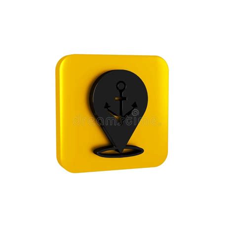 Black Map Pointer With Anchor Icon Isolated On Transparent Background Yellow Square Button