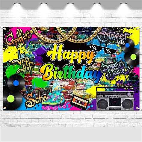 Hip Hop Birthday Party Backdrop Throwback Retro Birthday Banner Decor