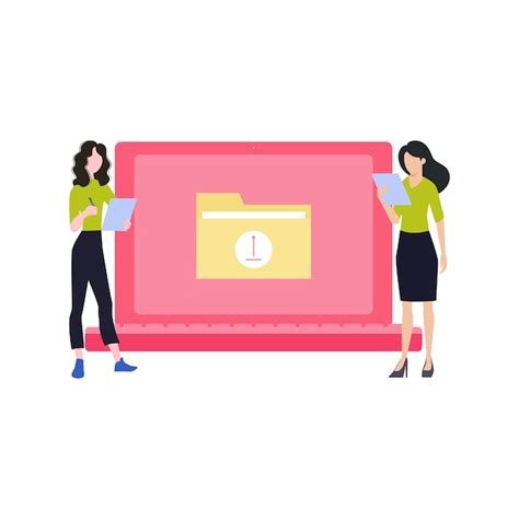 Premium Vector The Girls Are Uploading A Folder Of Files