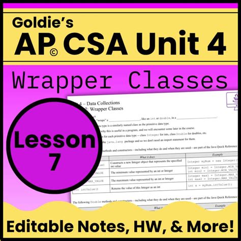 Wrapper Classes Unit 4 Lesson 7 Goldies Ap® Csa Curriculum Tpt