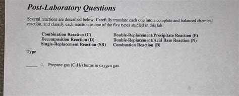 Post Laboratory Questions Several Reactions Are