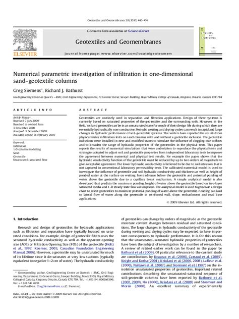 Pdf Numerical Parametric Investigation Of Infiltration In One