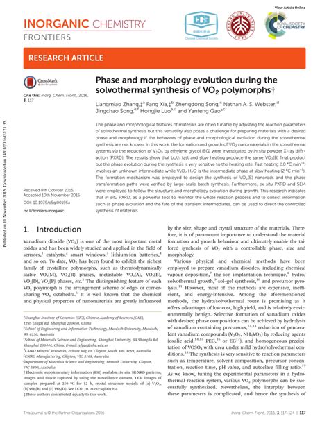 Pdf Phase And Morphology Evolution During The Solvothermal Synthesis