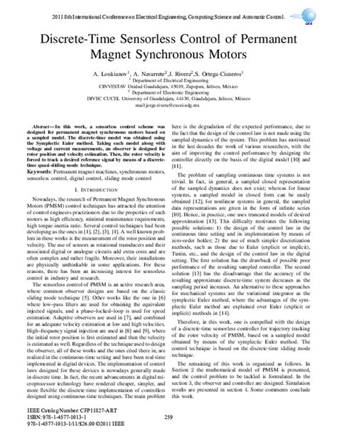 Pdf Discrete Time Sensorless Control Of Permanent Magnet Synchronous Motors