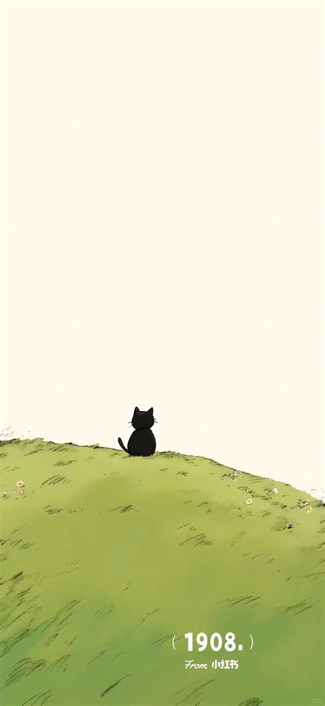 绿色护眼壁纸｜孤独的小黑猫