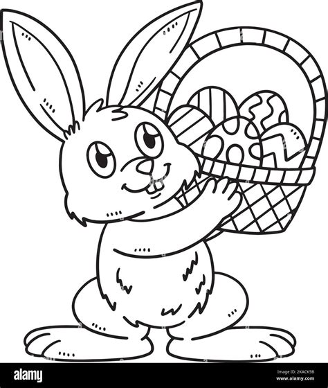 Bunny And Basket Of Easter Eggs Isolated Coloring Stock Vector Image