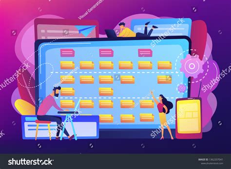 Tiny People Developers Laptop Customer Requirements Stock Vector
