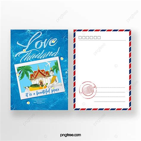 간단한 패션 일러스트 만화 스타일 태국 여행 엽서 템플릿 Psd 다운로드 디자인 자료 다운로드 Travel Postcard Cartoon Styles Fashion