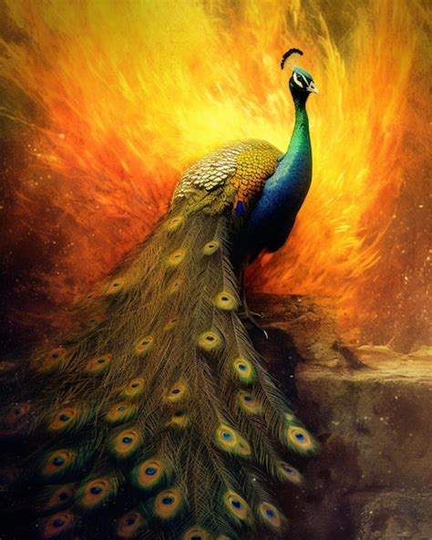 Premium Ai Image Peacock With Colorful Feathers Standing In Front Of