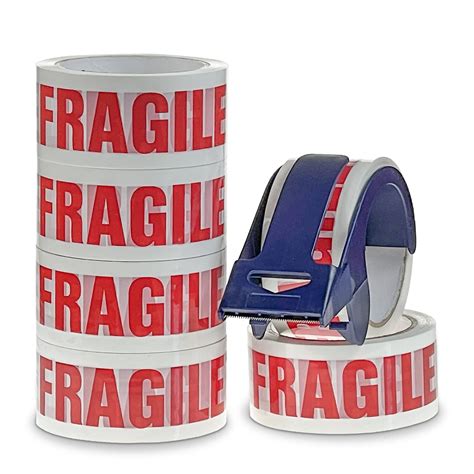 Fragile Tape And Dispenser 6 Rolls 48mm X 50m Fragile Packing Tape