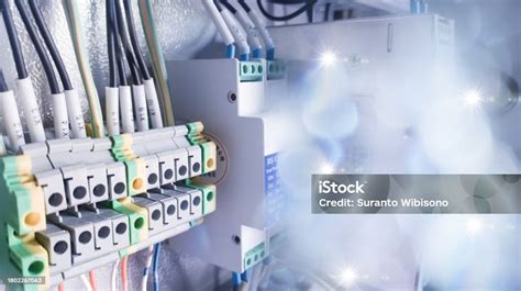 close up the electrical power circuit control with wire terminal