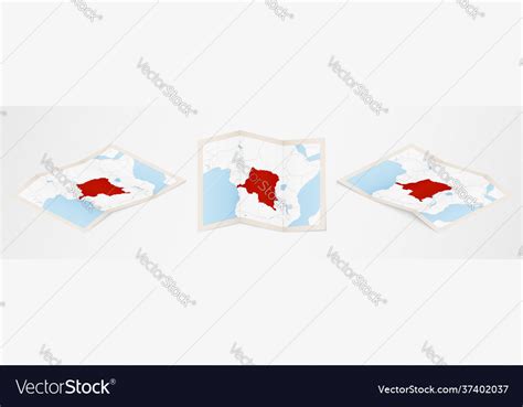 Folded Map Dr Congo In Three Different Versions Vector Image