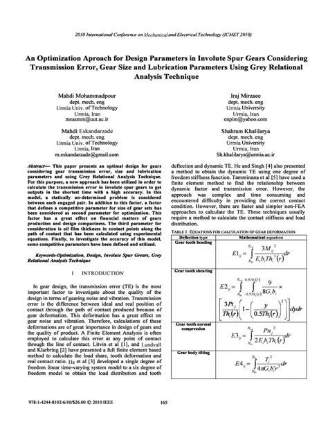 An Optimization Aproach For Design Parameters In Involute Spur Gears