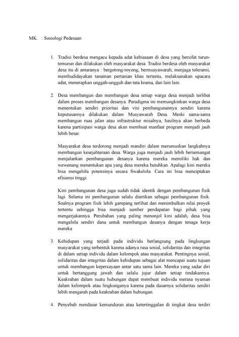 Sosiologi Pedesaan MK Sosiologi Pedesaan Tradisi Berdesa Mengacu
