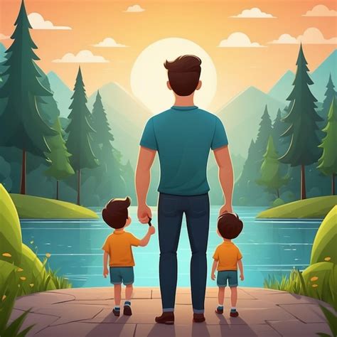 Feliz día del padre con padre e hijo estilo dibujos animados Imagen