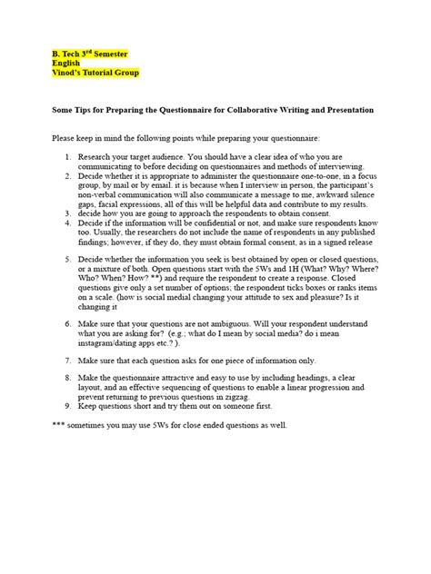 Questionnaire Collaborative Writing Presentation Pdf Questionnaire Human Communication