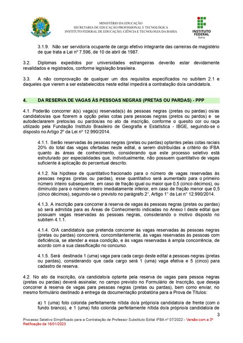 Retificação Do Edital Ifba Nº 072022 Processo Seletivo Simplificado