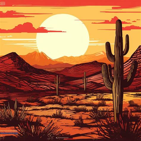 Premium Ai Image Silhouetted Desert Sunset Arizona Landscape Vector