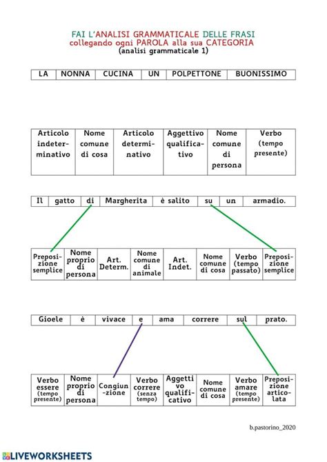 Analisi Grammaticale 1 Classe Seconda Worksheet Workbook School