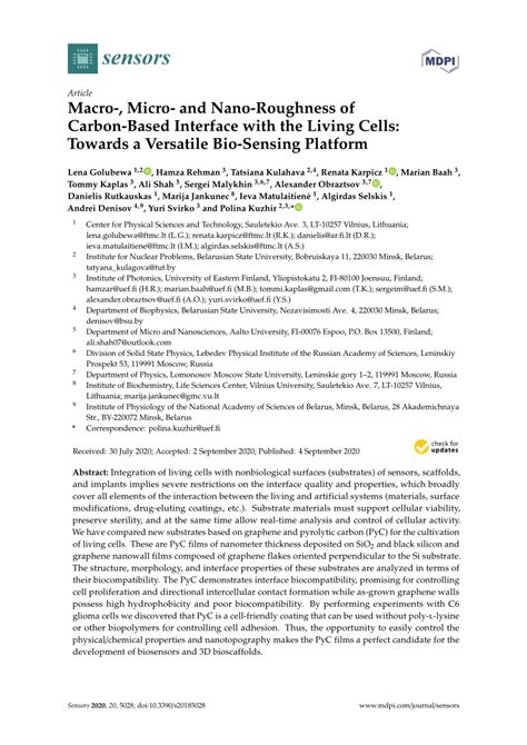 Pdf Macro Micro And Nano Roughness Of Carbon Based Interface With The Living Cells Towards