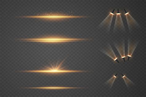 네온 라인 빛과 입자의 섬광 별 폭발 스포트라이트 빛의 세트 광선에 대한 스톡 벡터 아트 및 기타 이미지 광선 금 금속