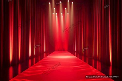 Ai创作图红毯 灯光 通道 场景 红色 幕布 光束 舞台 氛围 时尚 典礼 活动 装饰 空间 视 昵图网