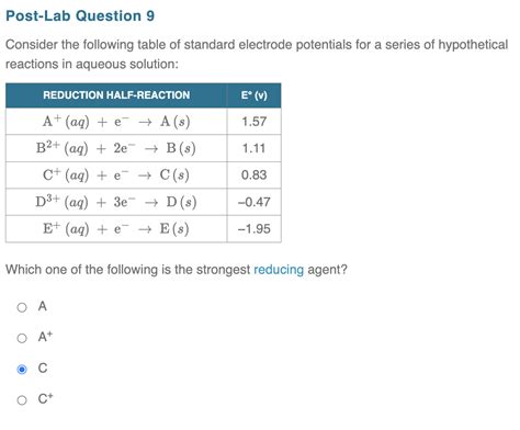 Solved Consider The Following Table Of Standard Electrode