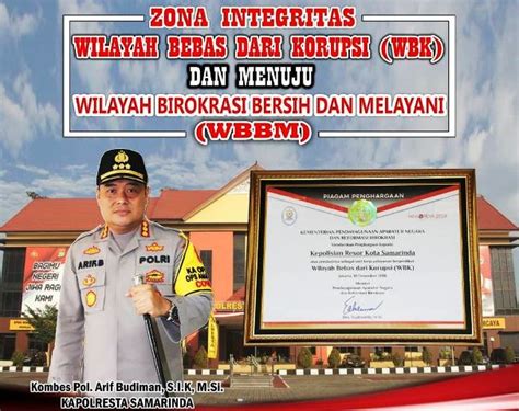 Selamat Polresta Samarinda Raih Predikat Wilayah Bebas Korupsi