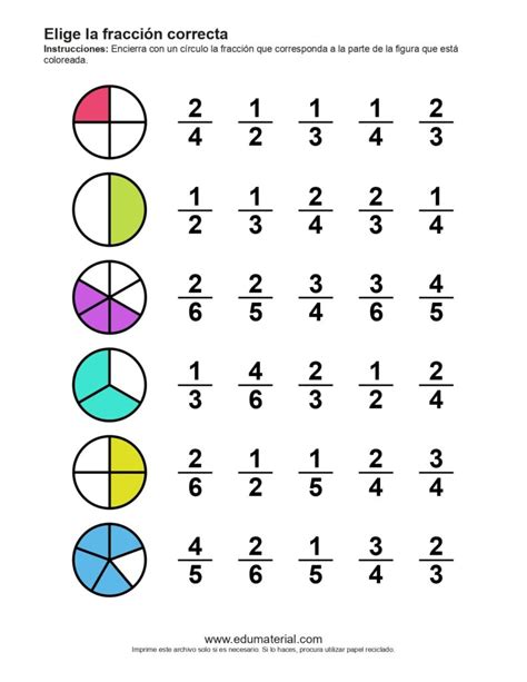 Elige La Fracción Correcta Set1 EduMaterial