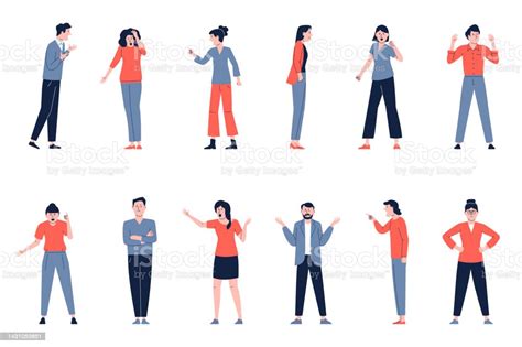 화가 난 사람들은 듣고 이야기합니다 심술 궂은 사회 기분을 상하게하는 남성의 오해 여성과 남자 감정과 갈등 최근 벡터 캐릭터 논쟁 사람들에 대한 스톡 벡터 아트 및 기타