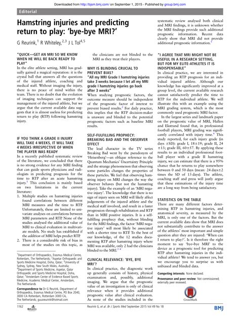 Pdf Hamstring Injuries And Predicting Return To Play Bye Bye Mri