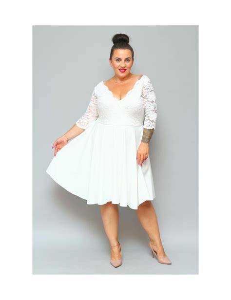 Wyjątkowa sukienka koronkowa na wesele PLUS SIZE Rozmiar 42 Kolor Kremowy