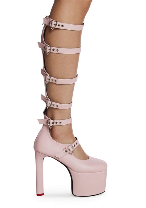 Lamoda Ladder Strap Heart Buckled Platform Heels Pink Dolls Kill