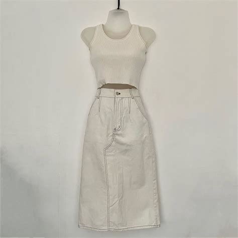 White Denim Midi Skirt Y K Acubi Pinterest Preppy Aesthetic Vintage Trendy On Carousell