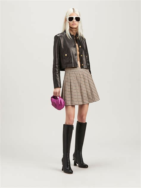 Micro Check Pleated Skirt In Neutrals Palm Angels Official