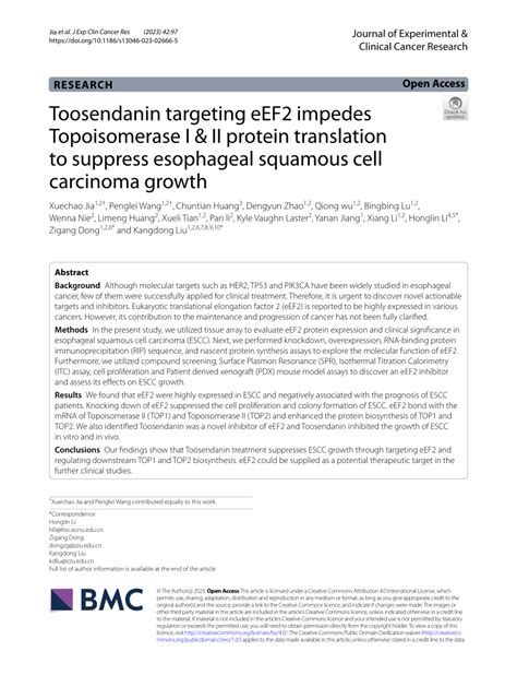 Pdf Toosendanin Targeting Eef2 Impedes Topoisomerase I And Ii Protein