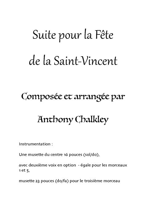 Suite Pour La Fête De La Saint Vincent Chalkley Anthony Imslp