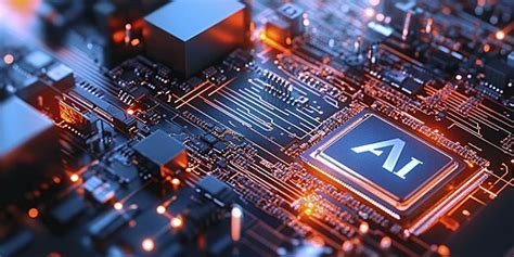 An Ai Chip With Written On It A Circuit Board Background Orange And