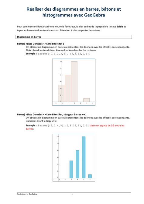 PDF Réaliser des diagrammes en barres bâtons et Statistiques et